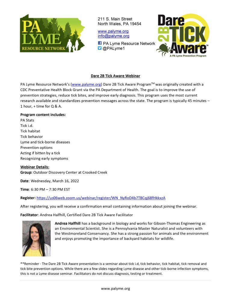 Dare 2B Tick Aware Webinar – Armstrong Center for Community Learning